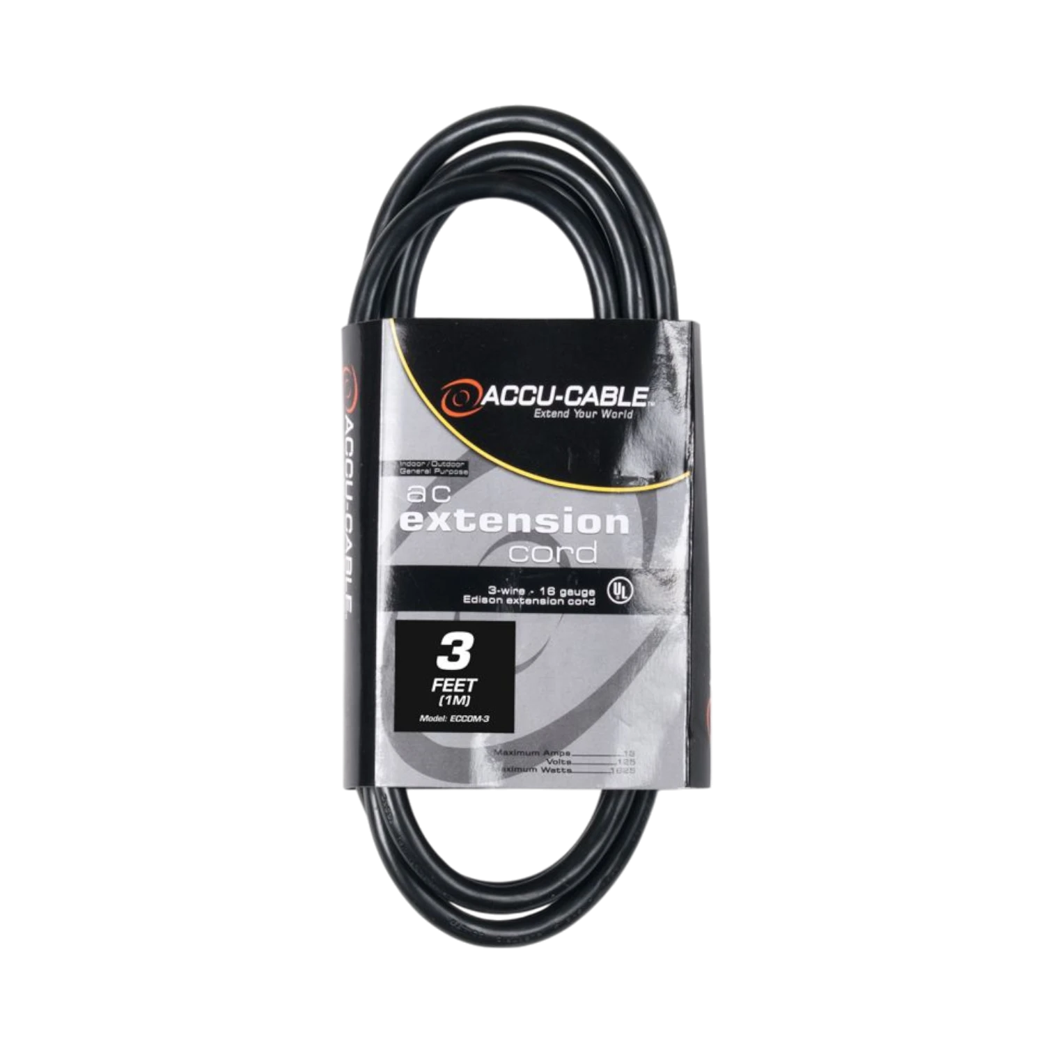 ADJ Accu-Cable ECCOM-3 3' 16AWG IEC Male to IEC Female Extension Cord – Being Shipped