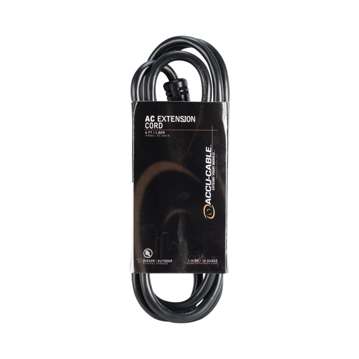 ADJ Accu-Cable 3-Wire Edison AC Extension Cord (16 AWG, Black, 6 ...